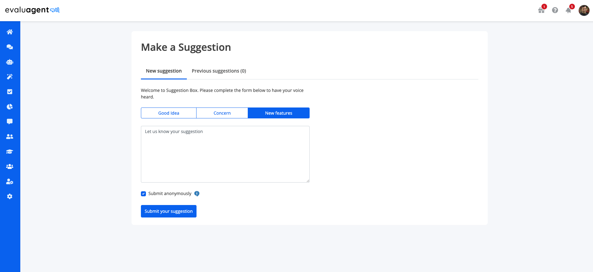 Submitting a new Suggestion (For Users) – EvaluAgent